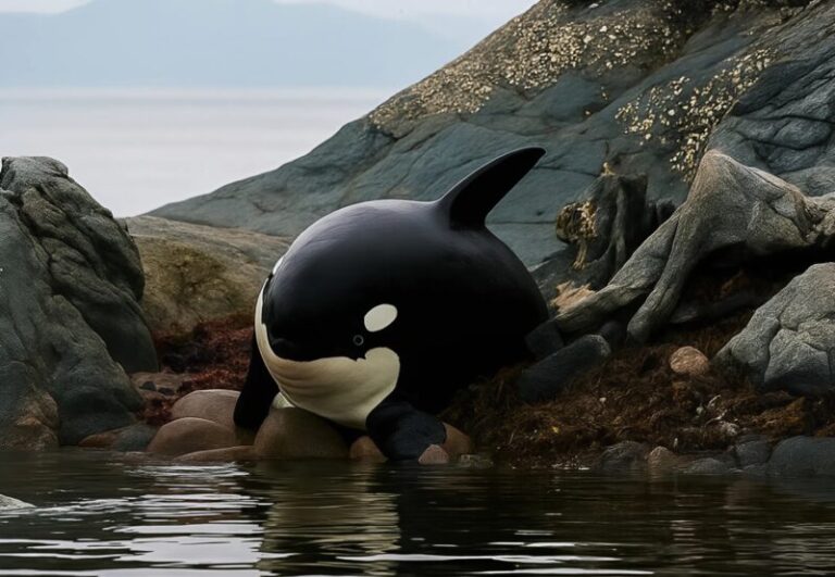 A young orca became stranded on the rocks and cried in agony for hours ...